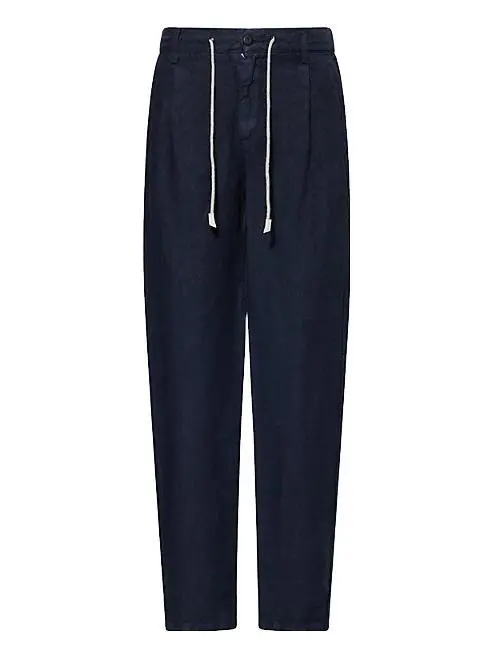 Eleventy Tapered-leg Linen Trousers - Blue