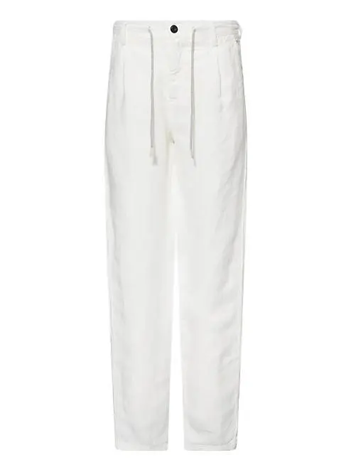 Eleventy Drawstring Tapered-leg Linen Trousers - White
