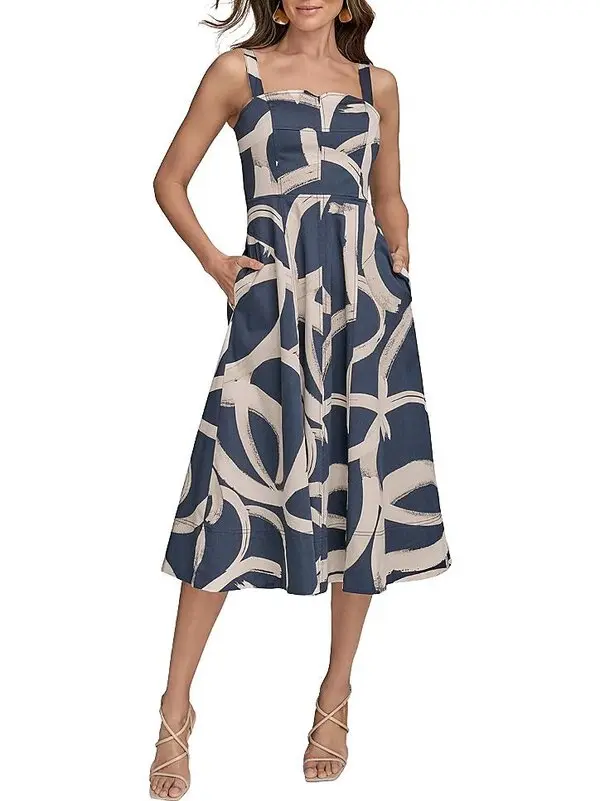 Donna Karan New York Abstract Print Midi Dress - Tide/sand