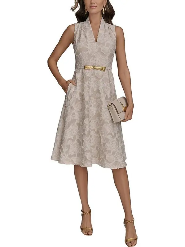 Donna Karan New York Belted Jacquard Dress - Sand/cream