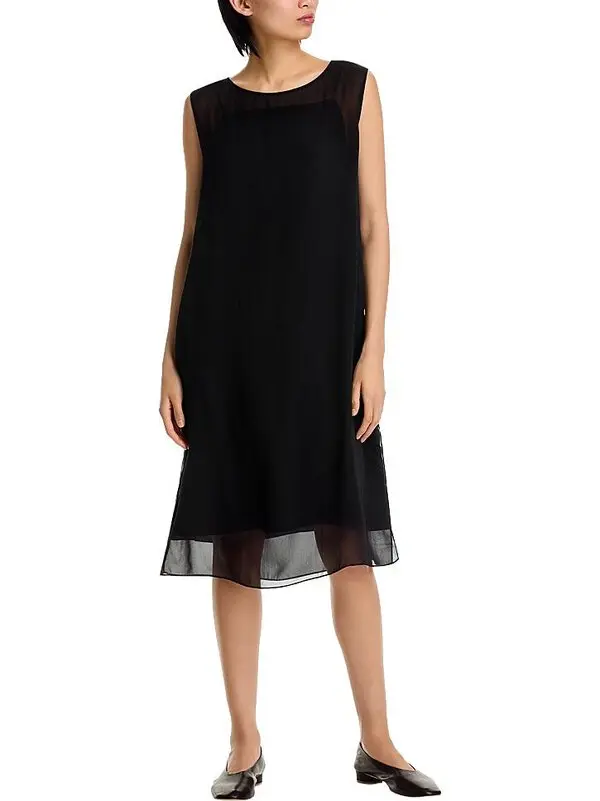 Eileen Fisher Bateau Neck Silk Dress - Black