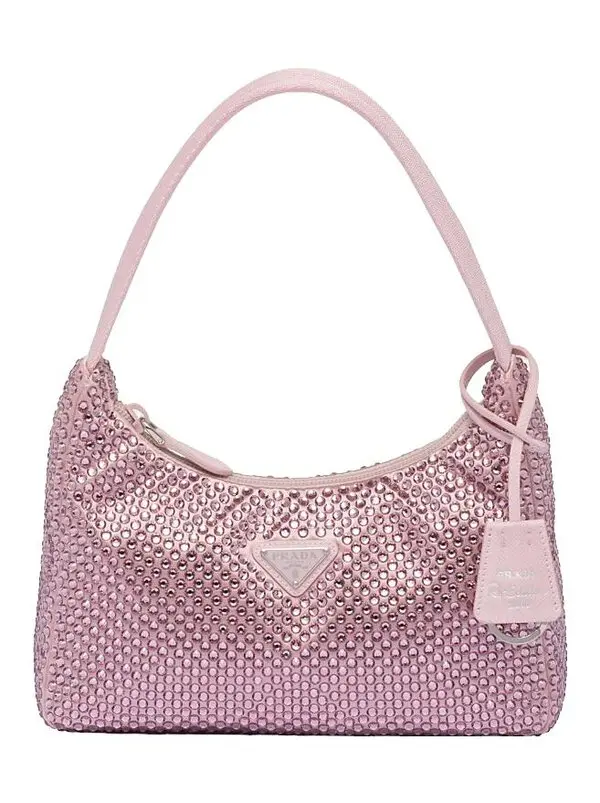 Prada Re-edition Satin Mini-bag With Crystals - Pink