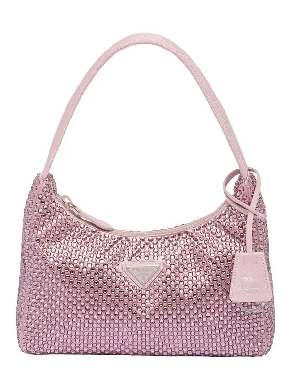 Prada Re-edition Satin Mini-bag With Crystals - Pink