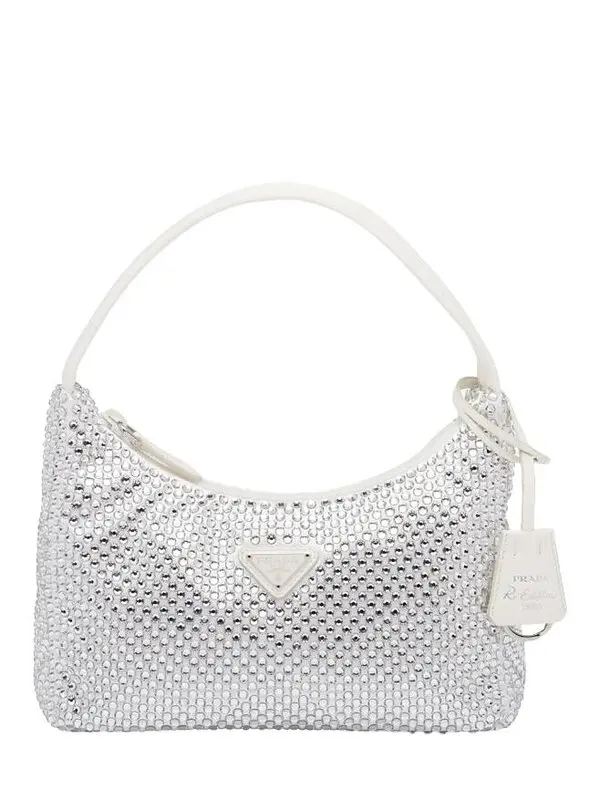 Prada Re-edition Satin Mini-bag With Crystals - White