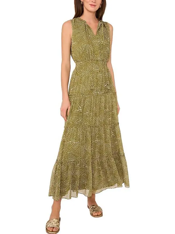 1.State Tie Neck Tiered Dress - Avocado Green