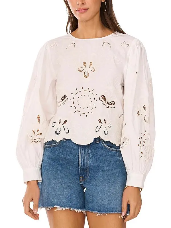 Vince Camuto Embroidered Long Sleeve Blouse - New Ivory