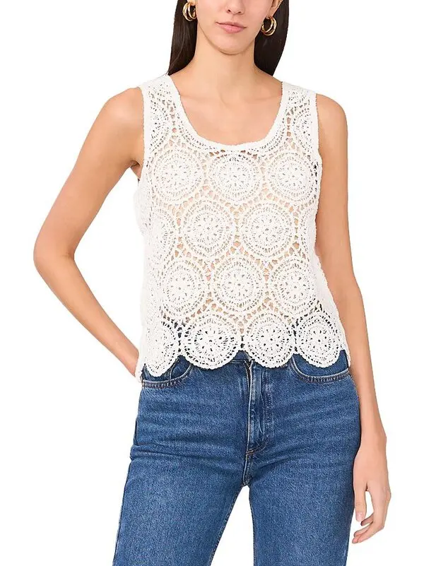 1.State Crochet Open Weave Top - Antique White