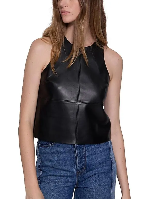 Rebecca Minkoff Nora Faux Leather Halter Top - Black