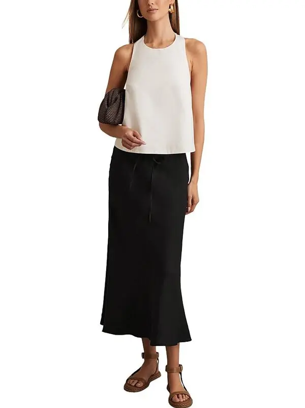 REISS Roxi Linen Slip Skirt - Black