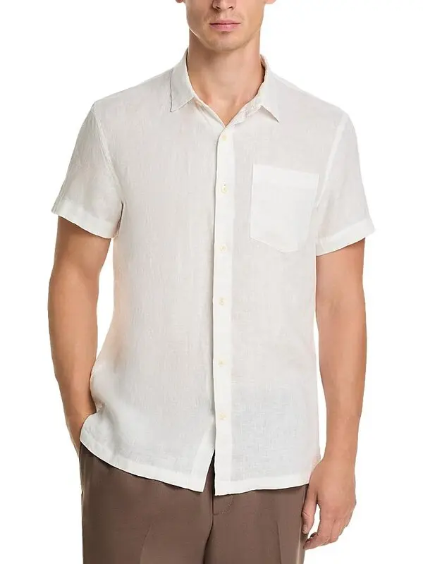 Scotch & Soda Core Regular Fit Short Sleeve Linen Shirt - Off White