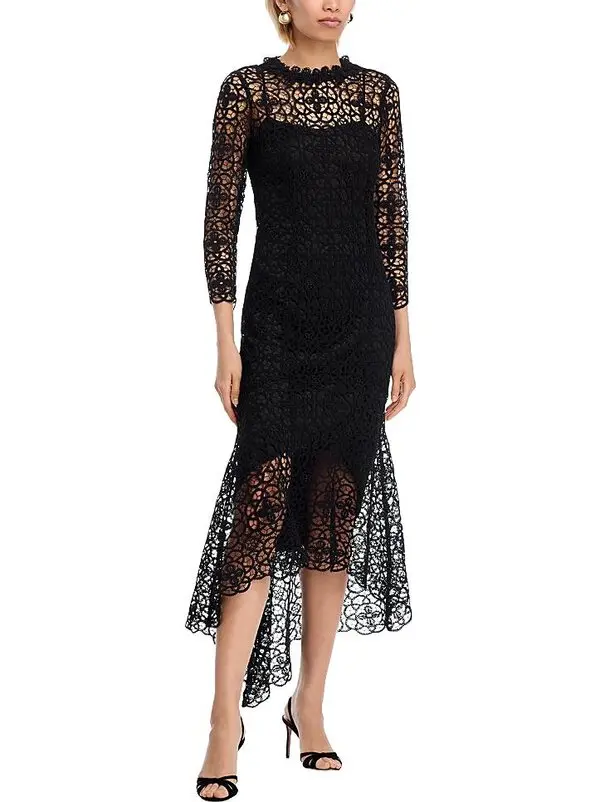 Rickie Freeman For Teri Jon Stretch Crochet Maxi Dress - Black