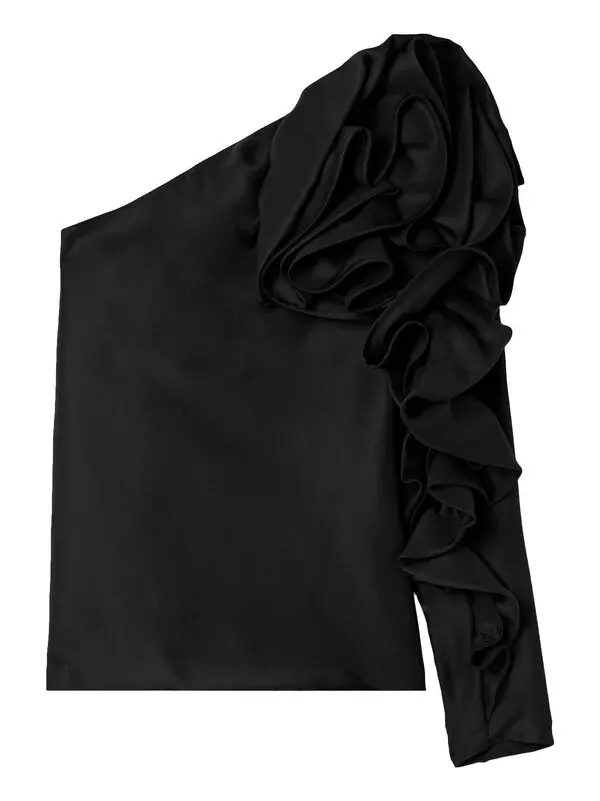 Carolina Herrera One-sleeve Ruffled Silk-gazar Top - Black