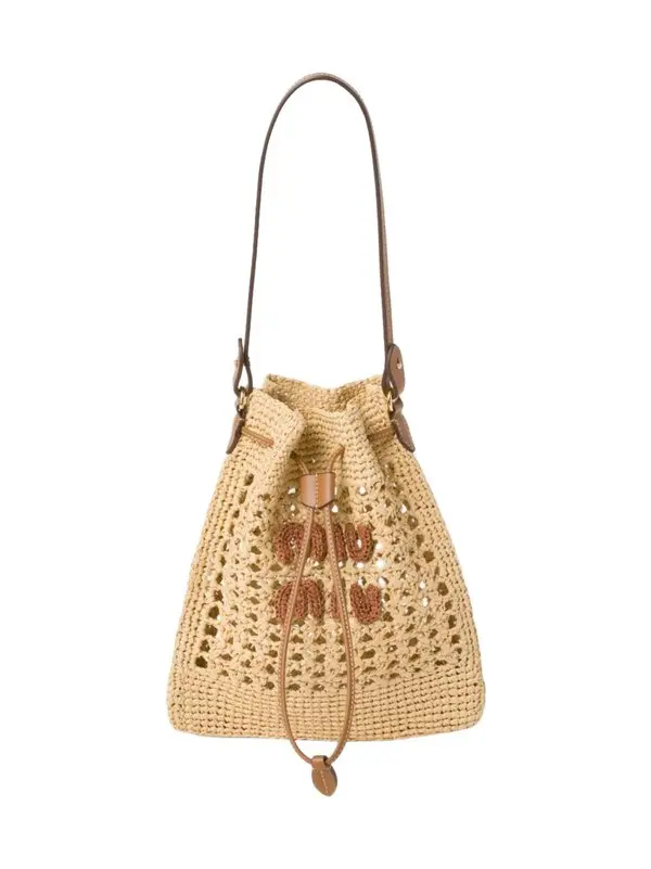Miu Miu Crochet Woven Design Bag - Naturale+cognac