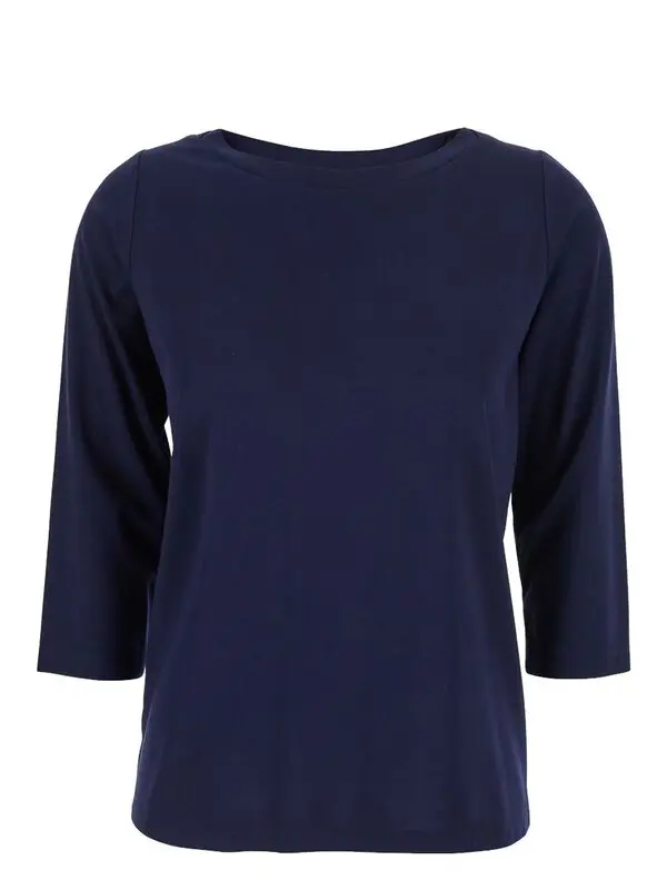 PLAIN T-shirt With Round Neck And Three-quarter Sleeves - Blue