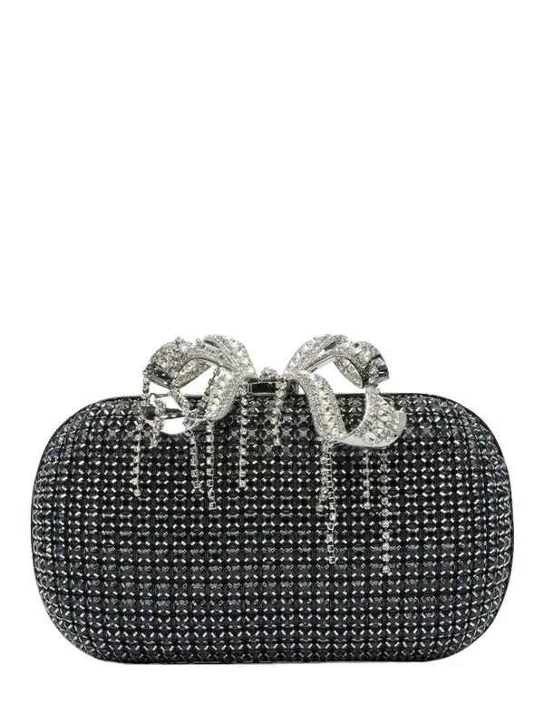 SELF-PORTRAIT Crystal Minaudiere Clutch With Bow Detail - Blue