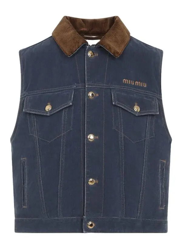 Miu Miu Cotton Denim Flock Jacket - Blue