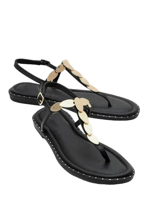 FOREVER & ALWAYS SHOES Marea Leather Flat Sandal - Black Leather