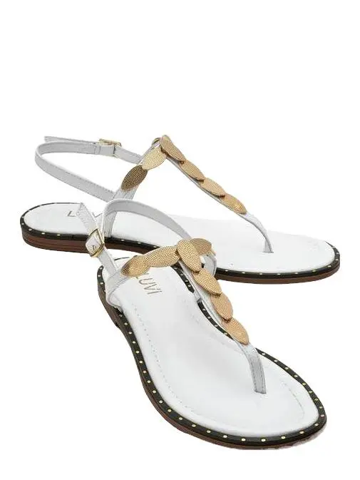 FOREVER & ALWAYS SHOES Marea Leather Flat Sandal - White Leather