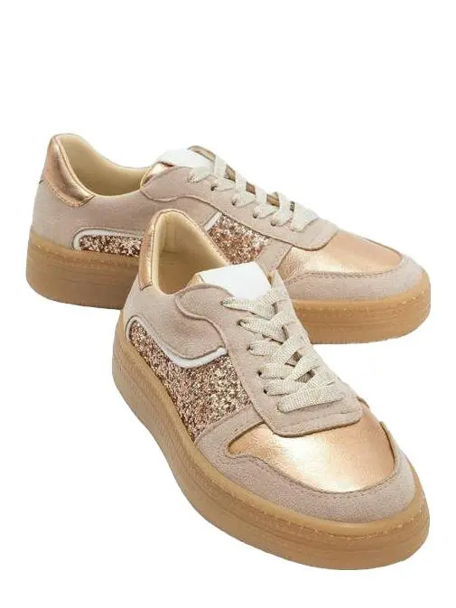 FOREVER & ALWAYS SHOES Felipe Glitter Leather Sneakers - Beige Leather