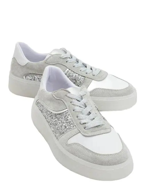 FOREVER & ALWAYS SHOES Felipe Glitter Leather Sneakers - Silver Leather
