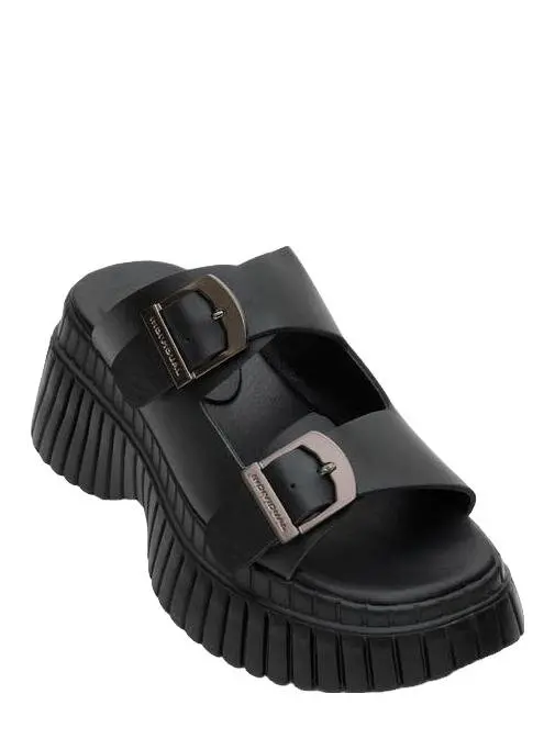FOREVER & ALWAYS SHOES Joanes Leather Platform Sandals - Black Leather
