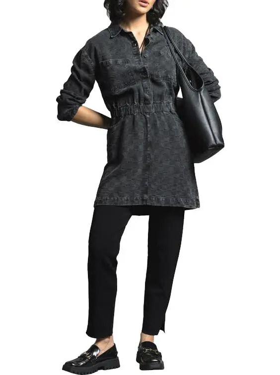 WEEKEND LOS ANGELES Adoria Texture Long Sleeve Mini Shirt Dress - Black