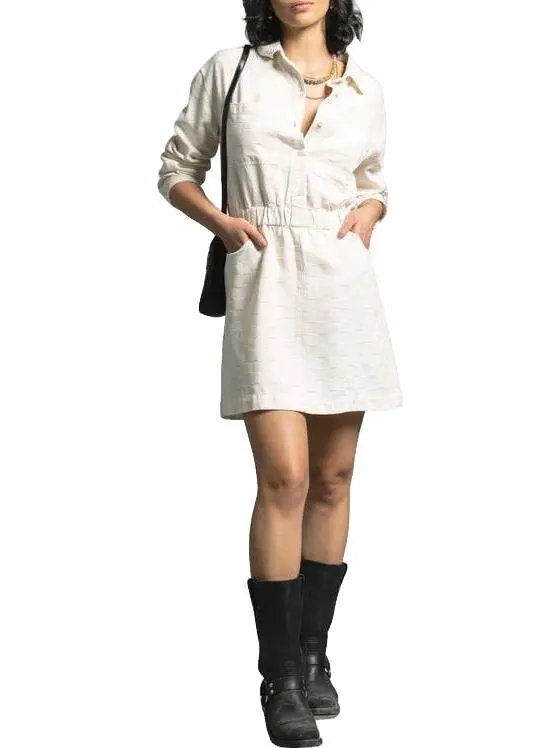 WEEKEND LOS ANGELES Adoria Texture Long Sleeve Mini Shirt Dress - Creme