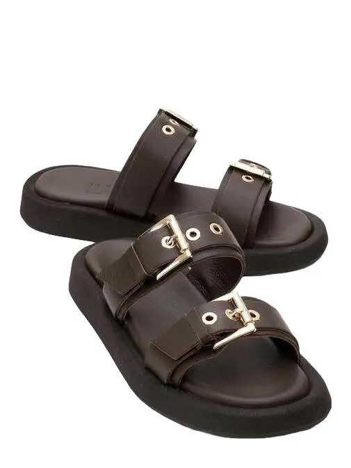 FOREVER & ALWAYS SHOES Finezza Leather Two-strap Sandals - Brown Leather