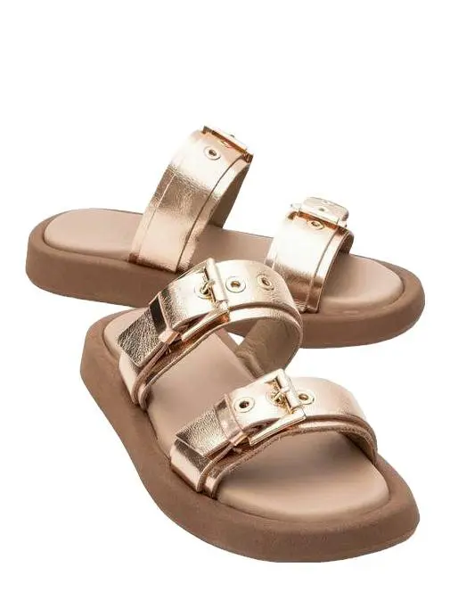 FOREVER & ALWAYS SHOES Finezza Leather Two-strap Sandals - Rose Leather