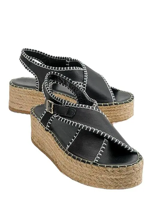FOREVER & ALWAYS SHOES Bellezza Leather Platform Sandal - Black Leather