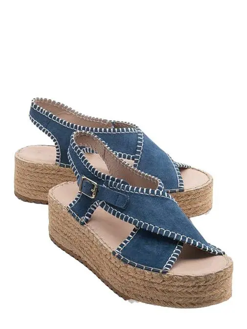 FOREVER & ALWAYS SHOES Bellezza Leather Platform Sandal - Navy Suede Leather