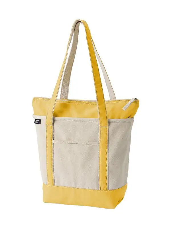 LANDS' END Canvas Zip Top Tote Bag - Natural/goldenrod