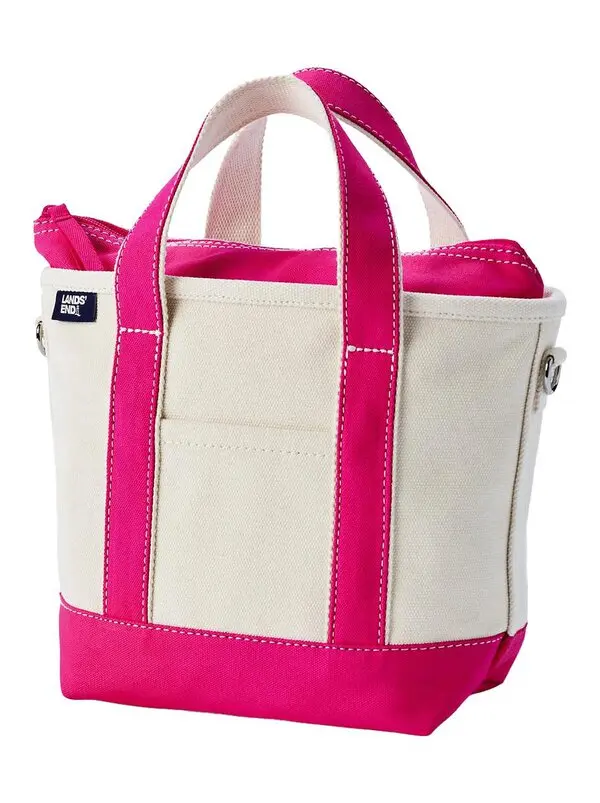 LANDS' END Canvas Zip Top Tote Bag - Natural/hot Pink