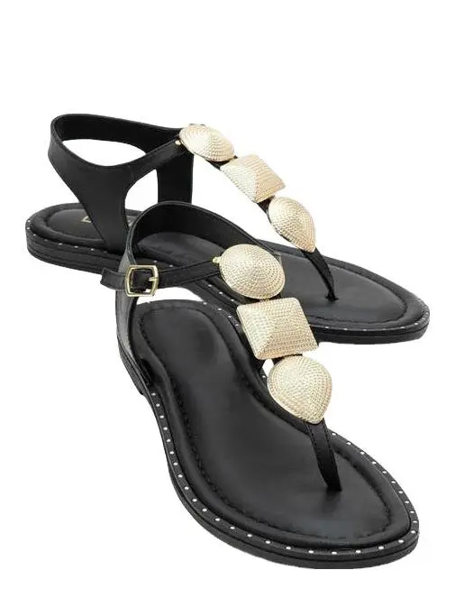 FOREVER & ALWAYS SHOES Giulia Leather Flat Sandal - Black Leather