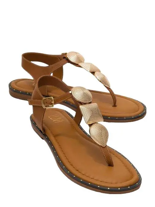 FOREVER & ALWAYS SHOES Giulia Leather Flat Sandal - Cognac Leather