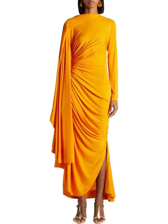 Bottega Veneta Asymmetric Draped Maxi Dress - 7274 Mandarin