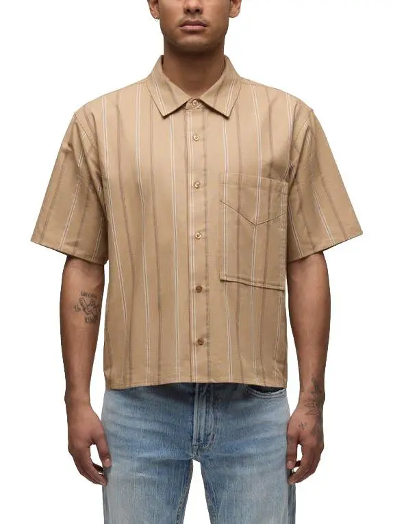 Hudson Jeans Rex Short Sleeve Cotton Button-up Shirt - Camel Stripe