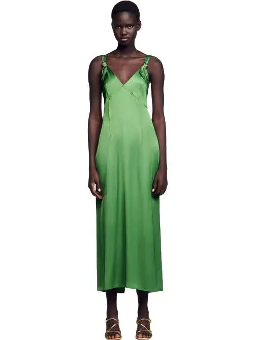 Sandro Satin-effect Dress With Corset Cutouts - Green