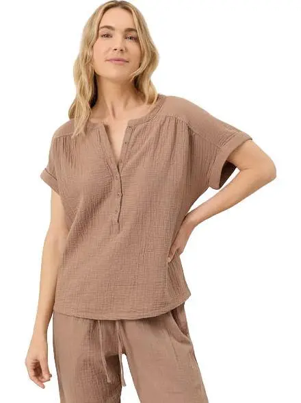 PACT Organic Cotton Double Gauze Popover - Driftwood Brown