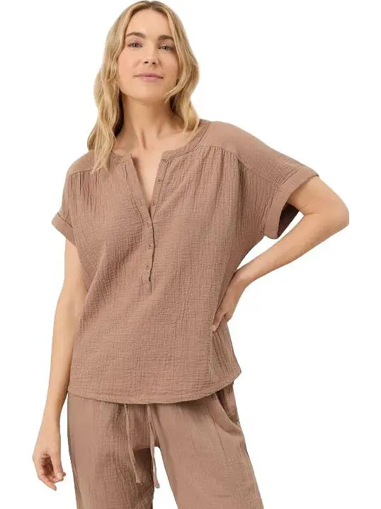 PACT Organic Cotton Double Gauze Popover - Driftwood Brown