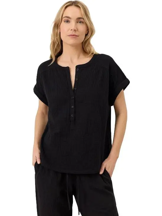 PACT Organic Cotton Double Gauze Popover - Jet Black