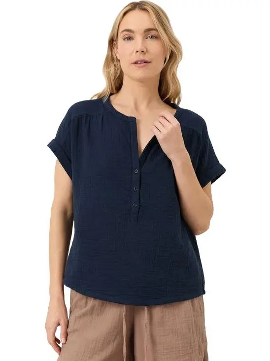 PACT Organic Cotton Double Gauze Popover - Navy