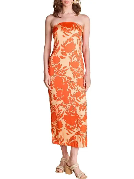 Endless Rose Print Strapless Maxi Dress - Orange
