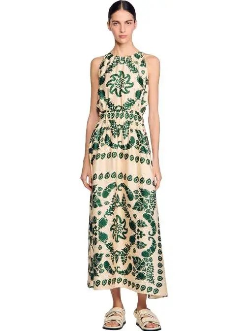 Sandro Leaf Print Maxi Dress - Ecru / Green