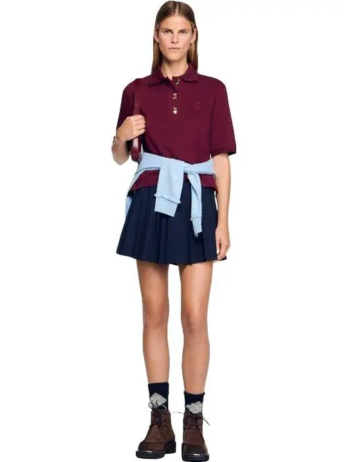 Sandro Short-sleeve Polo Shirt With Embroidery - Bordeaux