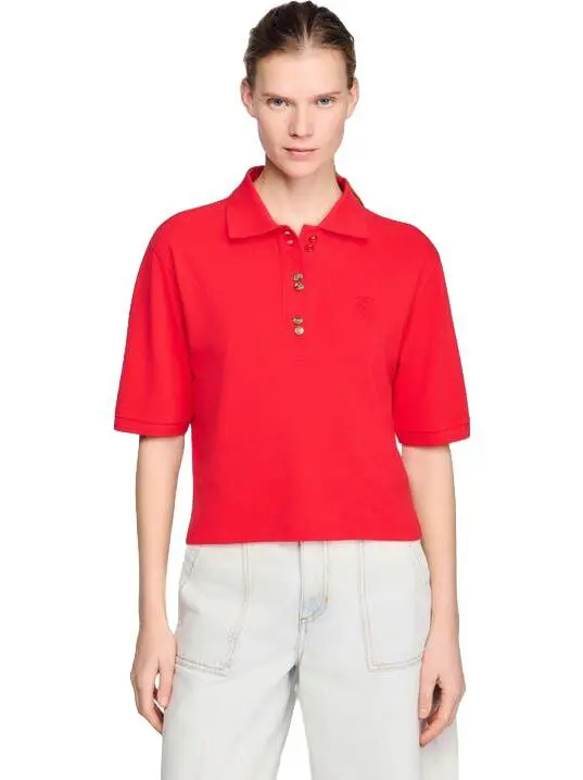 Sandro Short-sleeve Polo Shirt With Embroidery - Red