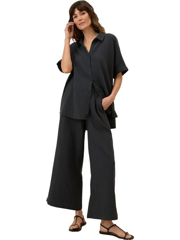 PACT Organic Cotton Coastal Double Gauze Oversized Shirt - Black