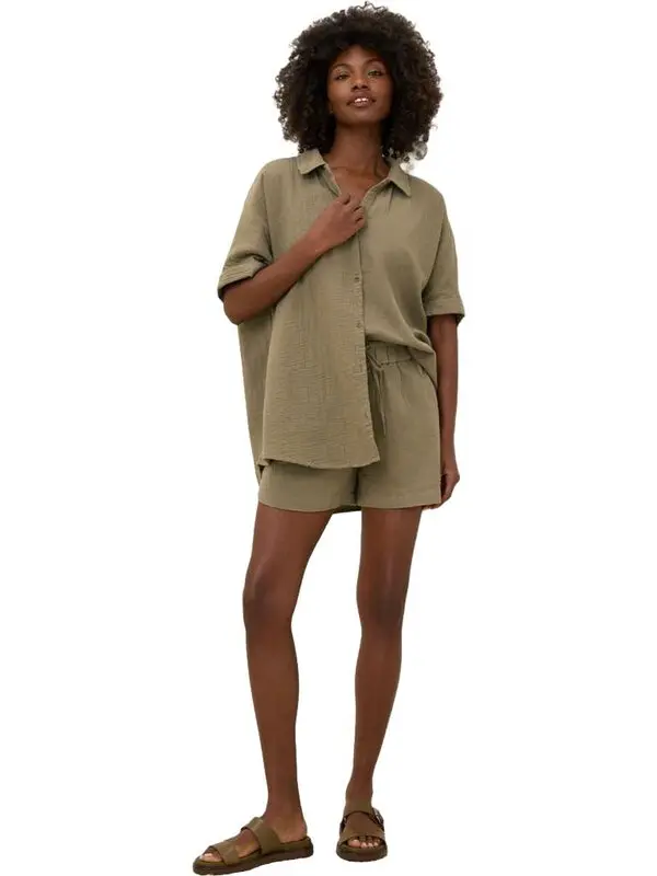 PACT Organic Cotton Coastal Double Gauze Oversized Shirt - Khaki Green