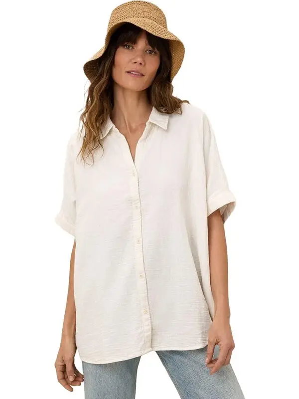 PACT Organic Cotton Coastal Double Gauze Oversized Shirt - Sea Salt