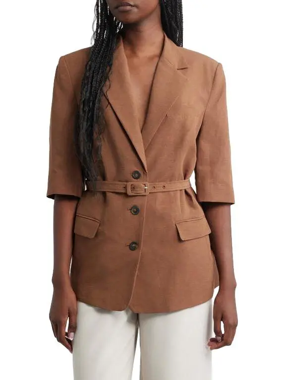 Mango Argelia Belted Blazer - Chocolate
